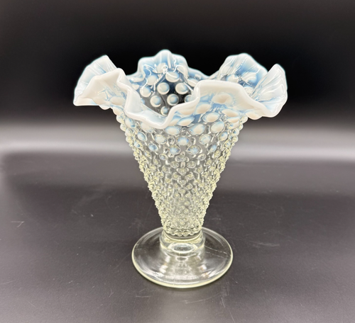 Vintage Fenton Moonstone Hobnail White Opalescent Vase Ruffled Edge ...