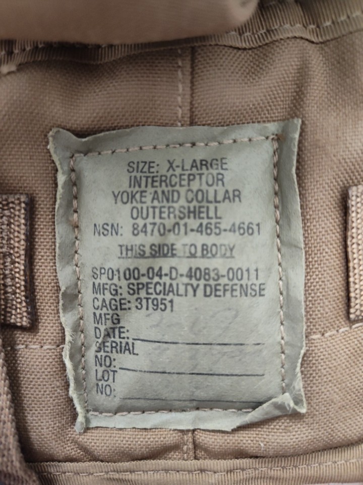 USMC Body Armor Interceptr Yoke & Collar Outershell And Soft Armor size ...