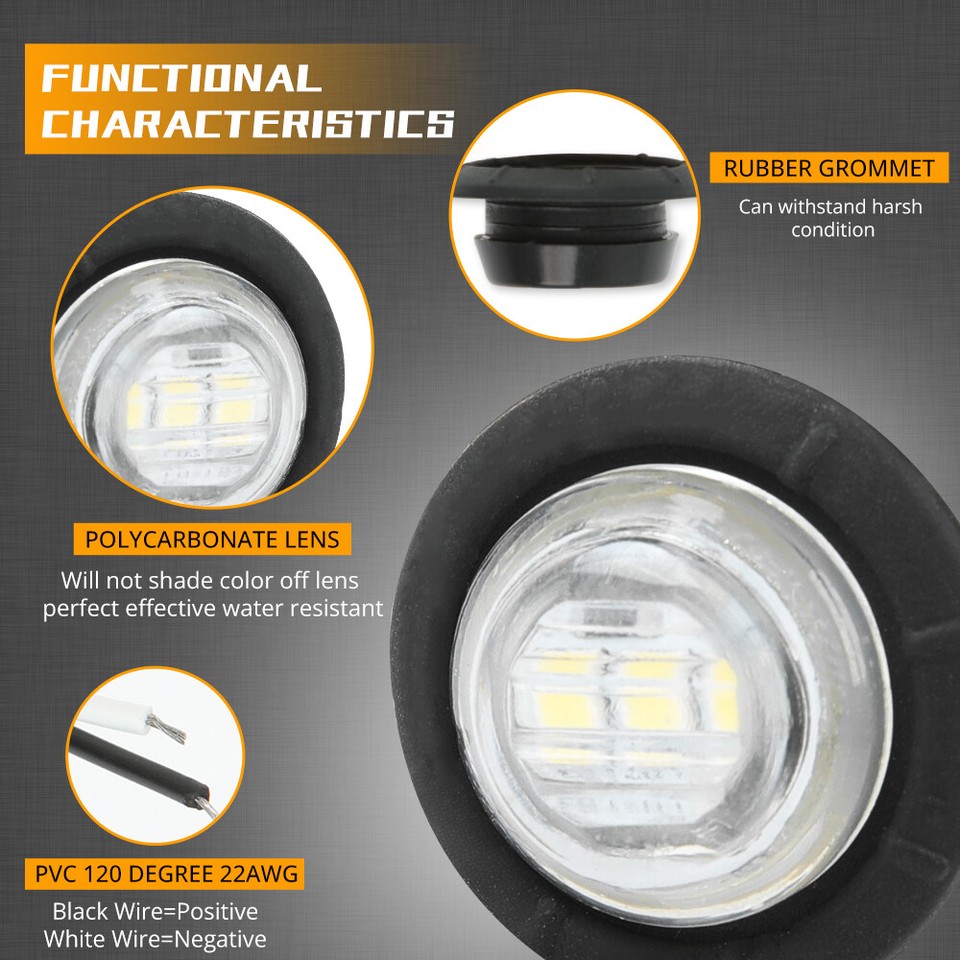 10PCS 3/4"LED Round Bullet Side Marker Lights Chicken Lights White For ...