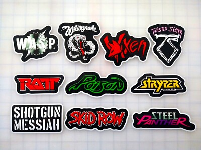 Glam Rock / Hair Metal Sticker Lot (10 Pack) SET 1 80s heavy thrash ...