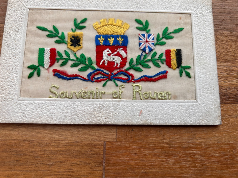 WWI French Silk Embroidered Postcard – Souvenir de France – Allied ...