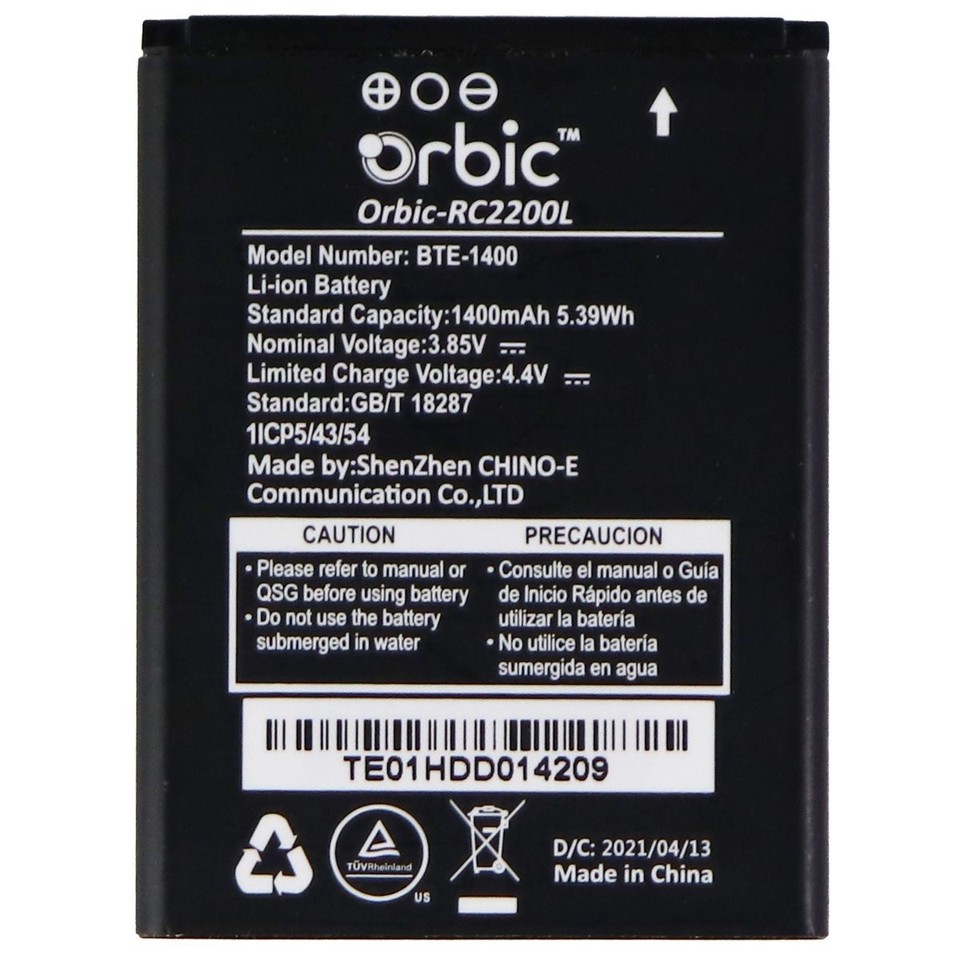 Orbic 3.85V Rechargeable 1,400mAh Battery - Black (BTE-1400) | eBay