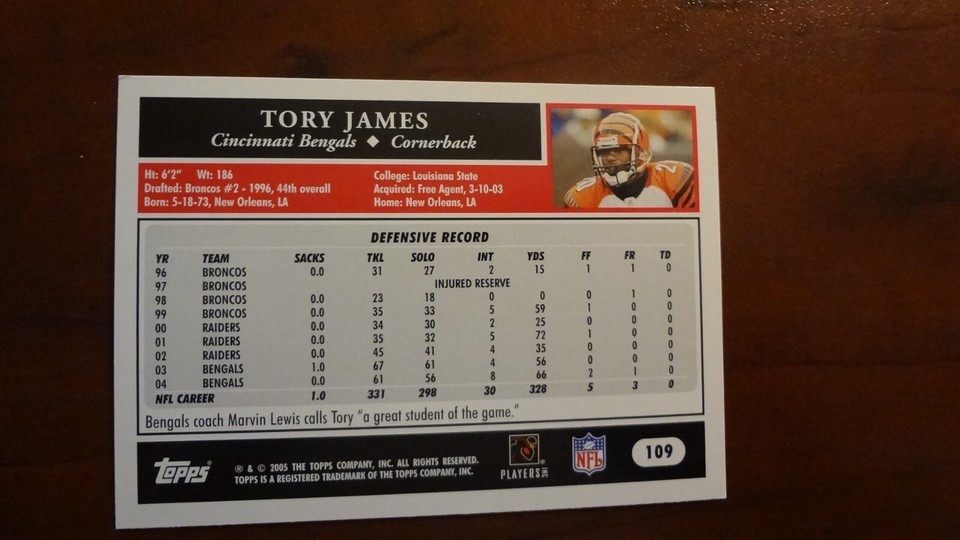 2005 TOPPS 50TH ANNIVERSARY # 109 TORY JAMES FOOTBALL CARD | eBay