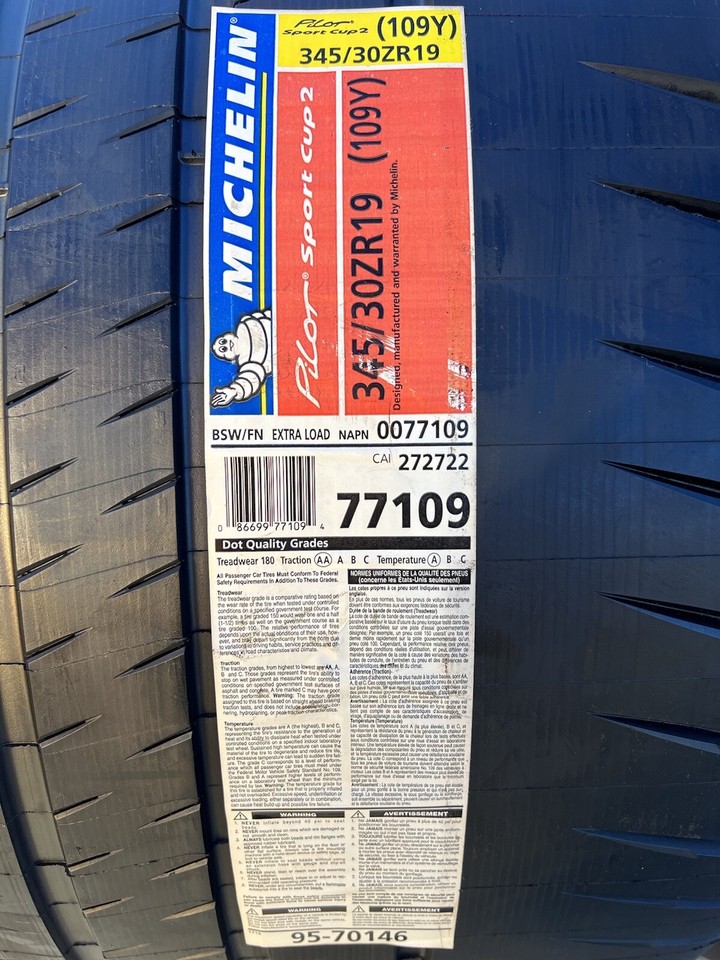 SET OF TWO NEW 345/30ZR19 Michelin Pilot Sport Cup 2 345/30ZR19 Tires ...