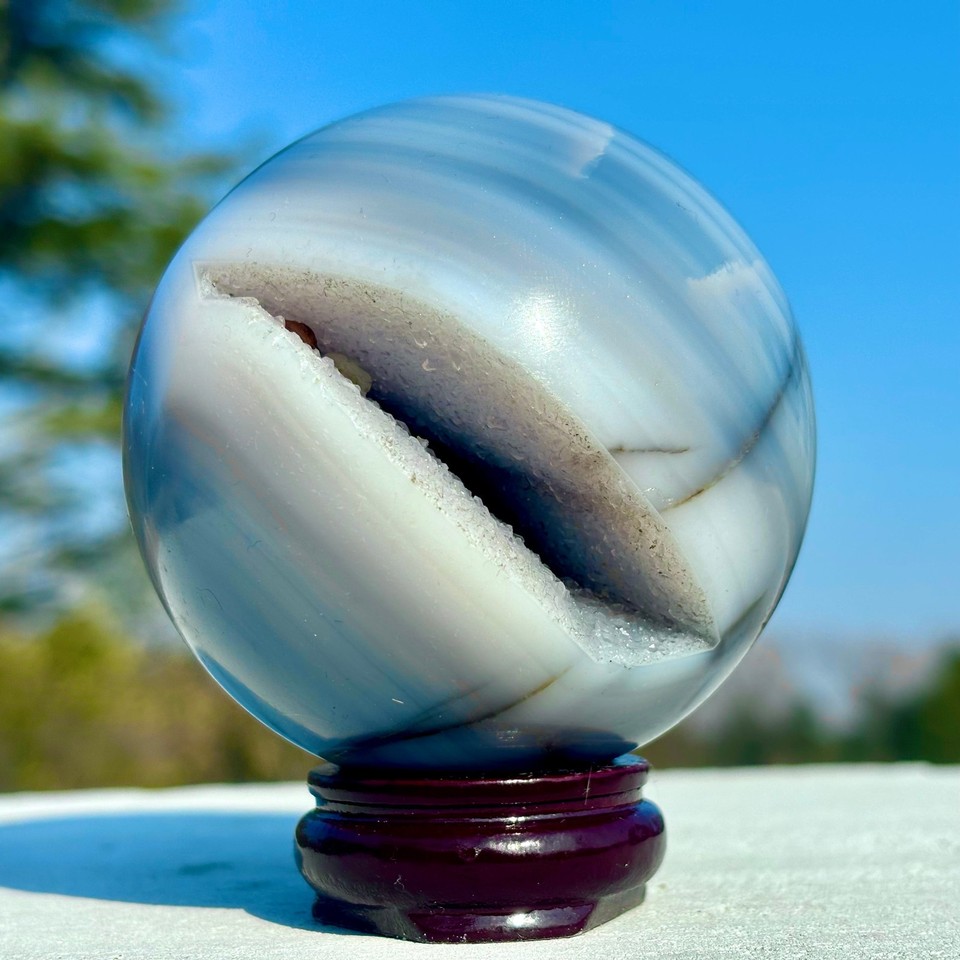 1.1LB Natural Agate Geode Crystal Ball Quartz Sphere Cave Vug Quartz ...
