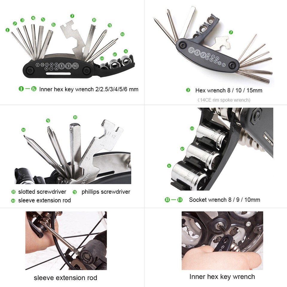 Bike Repair Tool Kits Saddle Bag 16 in 1 Multi Function Kit Portable ...