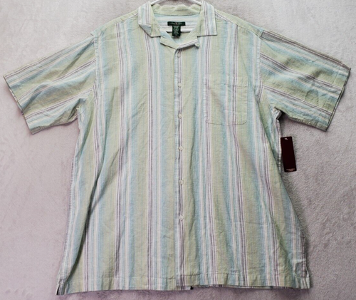 David Taylor Shirt Men's XL Green Blue Striped Short Sleeve Collared ...