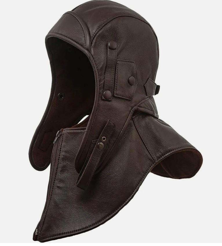 100% Real Leather Aviator Cap with Collar and face cover Tactical Hood ...