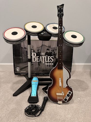 MICROSOFT XBOX 360 BEATLES ROCK BAND SET BUNDLE IN BOX- DRUMS, GUITAR ...