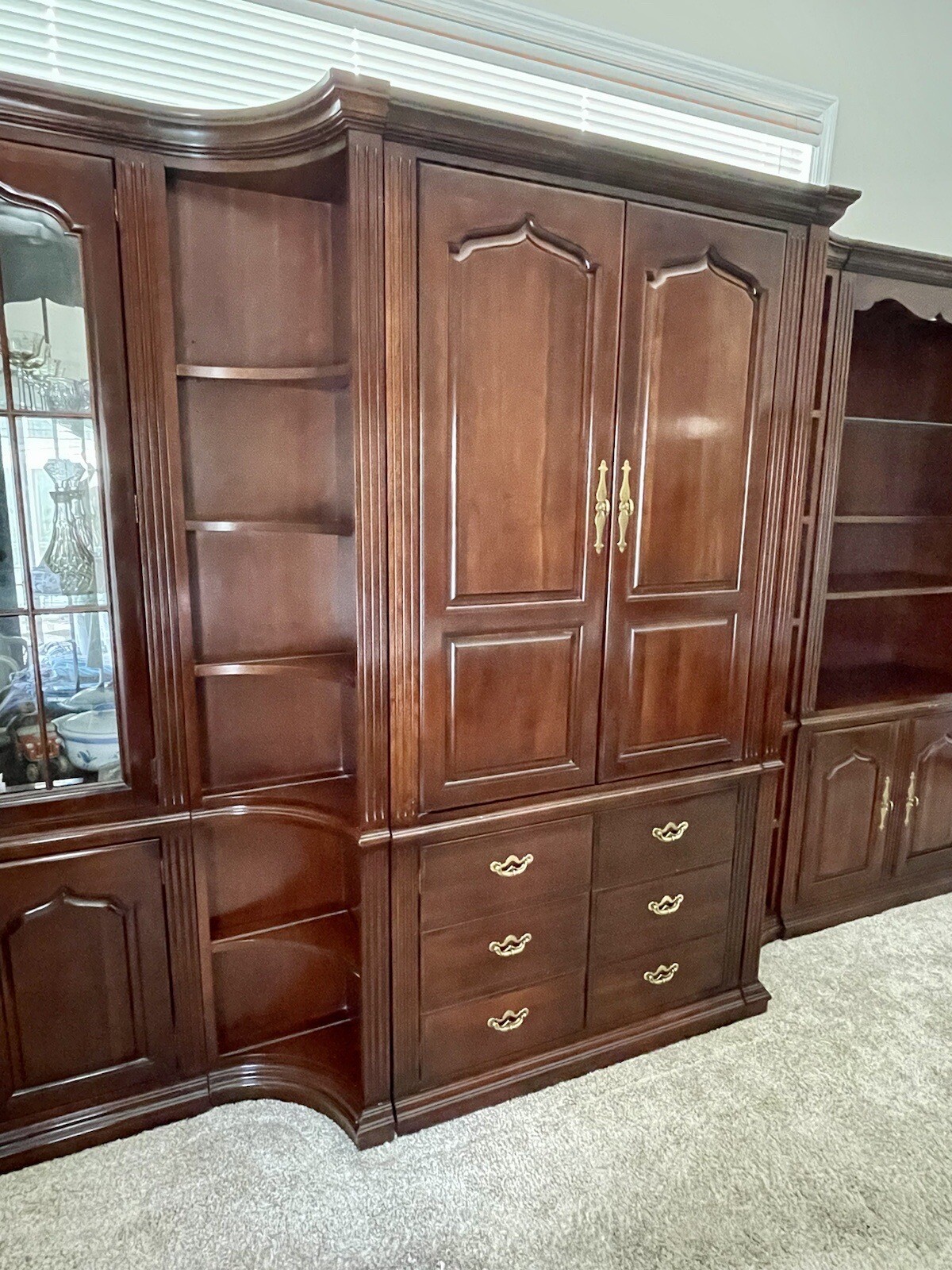 Cherry Wood Entertainment Wall Unit Center Thomasville Library Original Owner | eBay