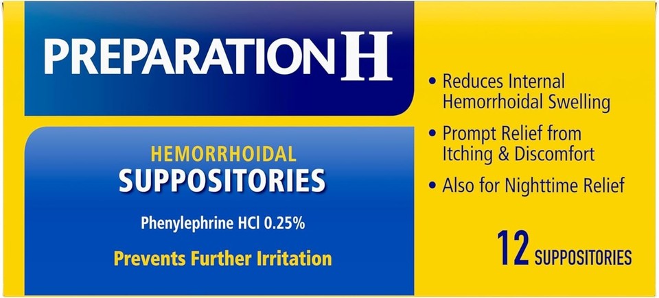 Preparation H Hemorrhoidal Suppositories, Phenylephrine HCI 0.25%, 12 ...