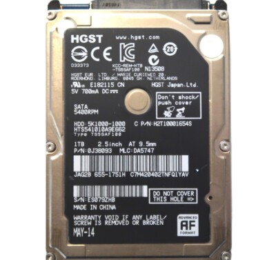 HTS541010A9E662 PN: 0J38093 MLC:DA5747 (ES0) China 2.5" 1TB Sata HDD ...