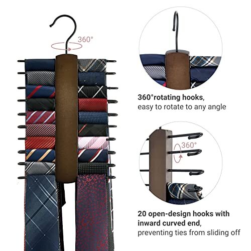 Wood Tie Rack Holder Necktie and Belt Hanger Organizer Storage Rack ...