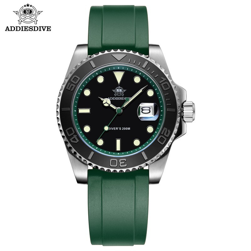 41MM ADDIESDIVE Quartz Men's Dive Watch Silicone 200M Waterproof ...