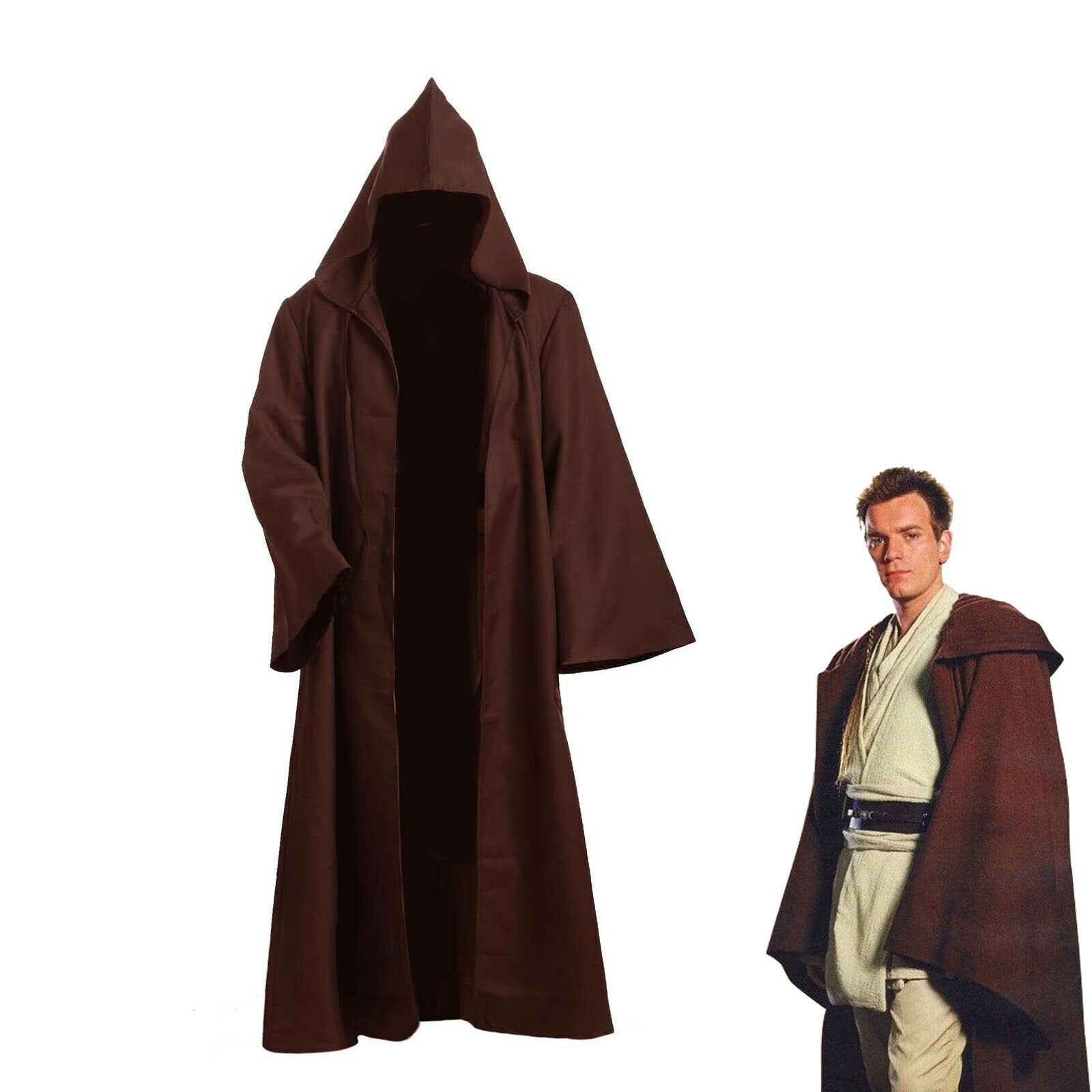 Star Wars Cosplay Adult Hooded Jedi Brown Robe Costume Fancy Dress ...