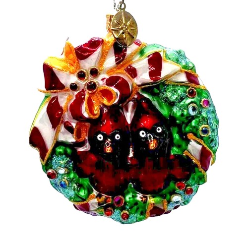 CHRISTOPHER RADKO Cardinal Wreath Christmas Blown Glass Ornament Red ...