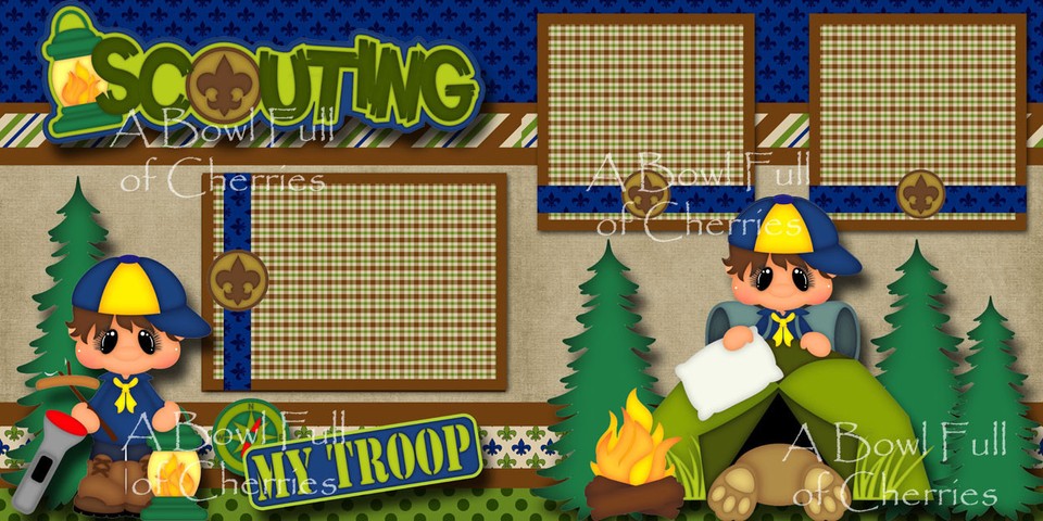 SCOUTING ~ 2 premade scrapbook pages paper printed LAYOUT boy cub ...