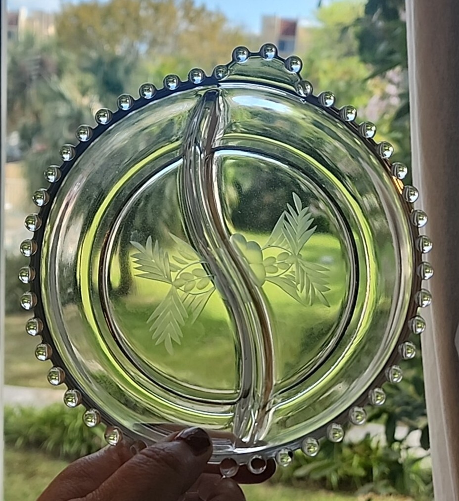 Rare Vintage Candlewick Divided Dish with flower design etched in the ...