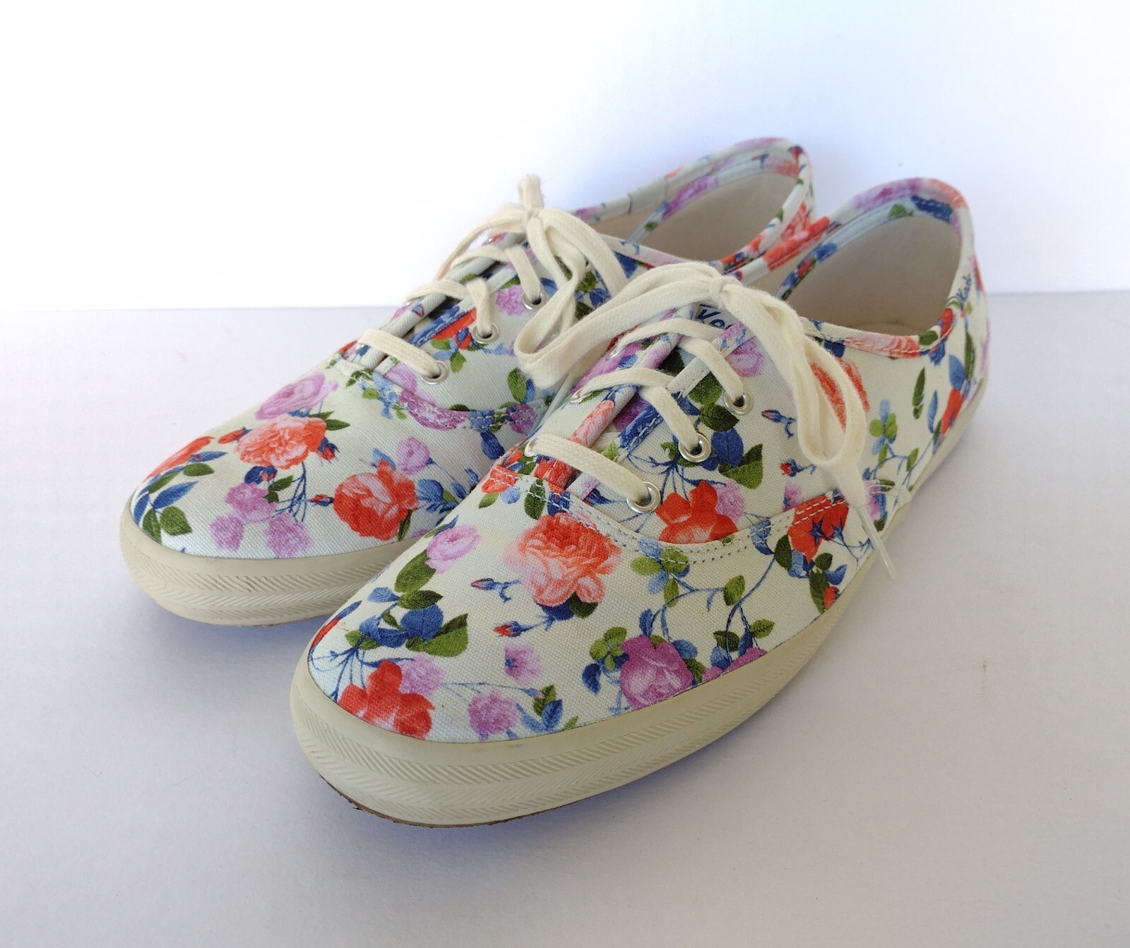 Keds Womens Floral Canvas Tennis Shoes Sneakers White… - Gem
