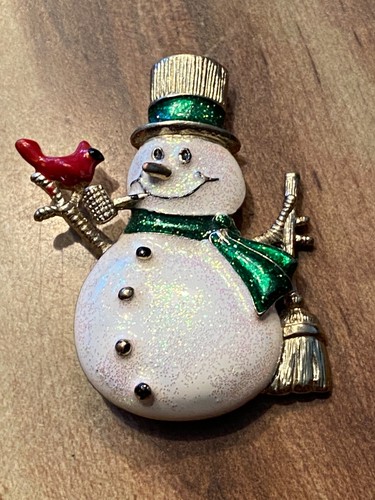 Vintage Enamel Snowman w Cardinal Christmas Pin 2" | eBay