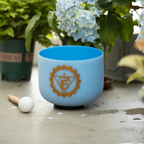 8 Inch Blue Throat Chakra Golden G Note Frosted Quartz Crystal Singing ...