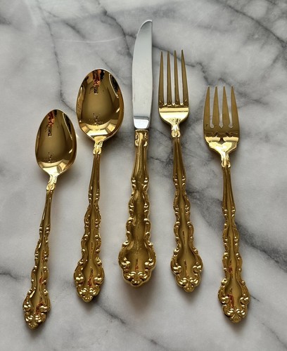 30Pc Oneida Golden Modern Baroque Gold Electroplate Community Flatware ...