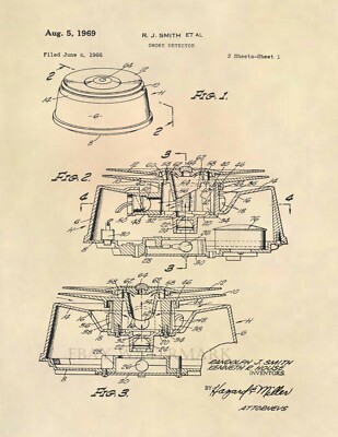 Vintage Smoke Detector US Patent Art Print- Antique Fireman Firefighter ...
