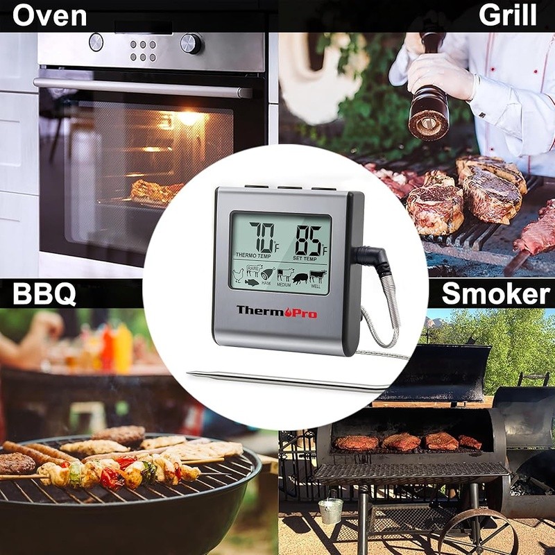 Digital Meat Thermometer W/ USDA Preset Timer Probe High Accuracy Cook ...