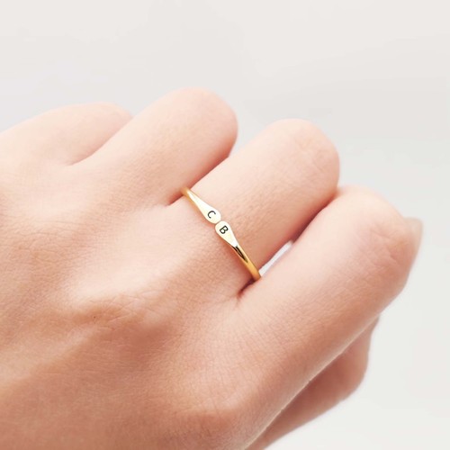 Personalized Couple Initial Ring Dainty Duo Letter Adjustable Sterling Silver | eBay