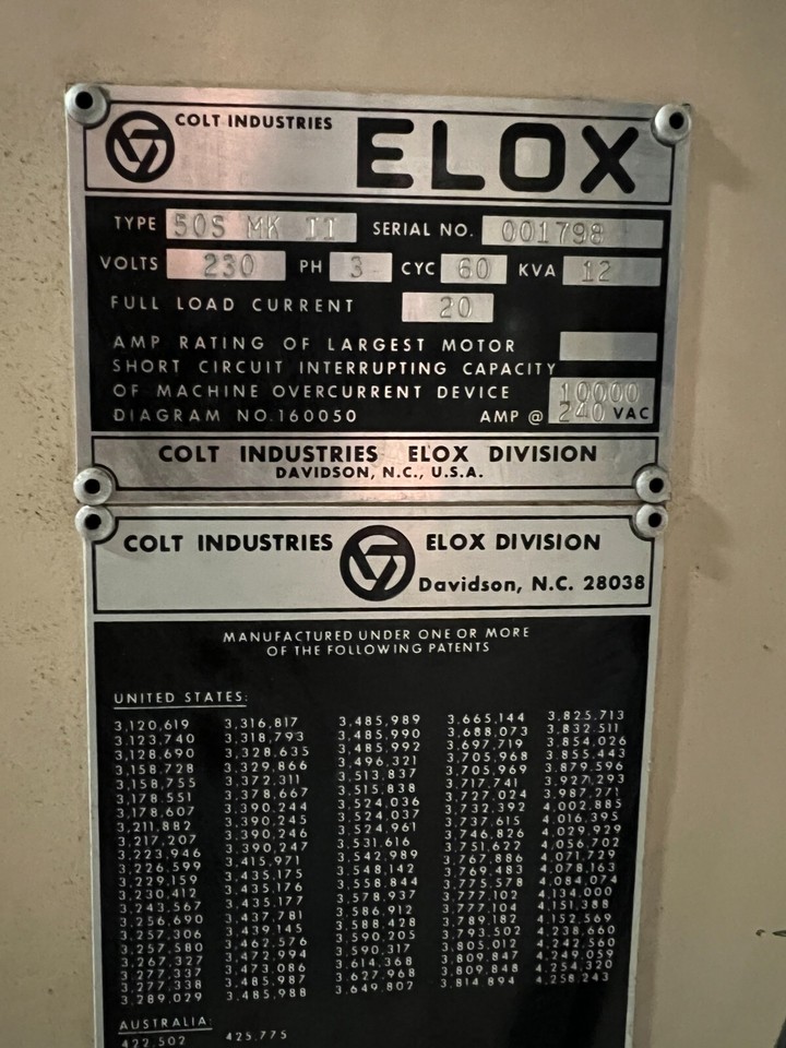 ELOX 5-1810 w/ ASTRA & MKII Control Sinker Electrical Discharge Machine ...