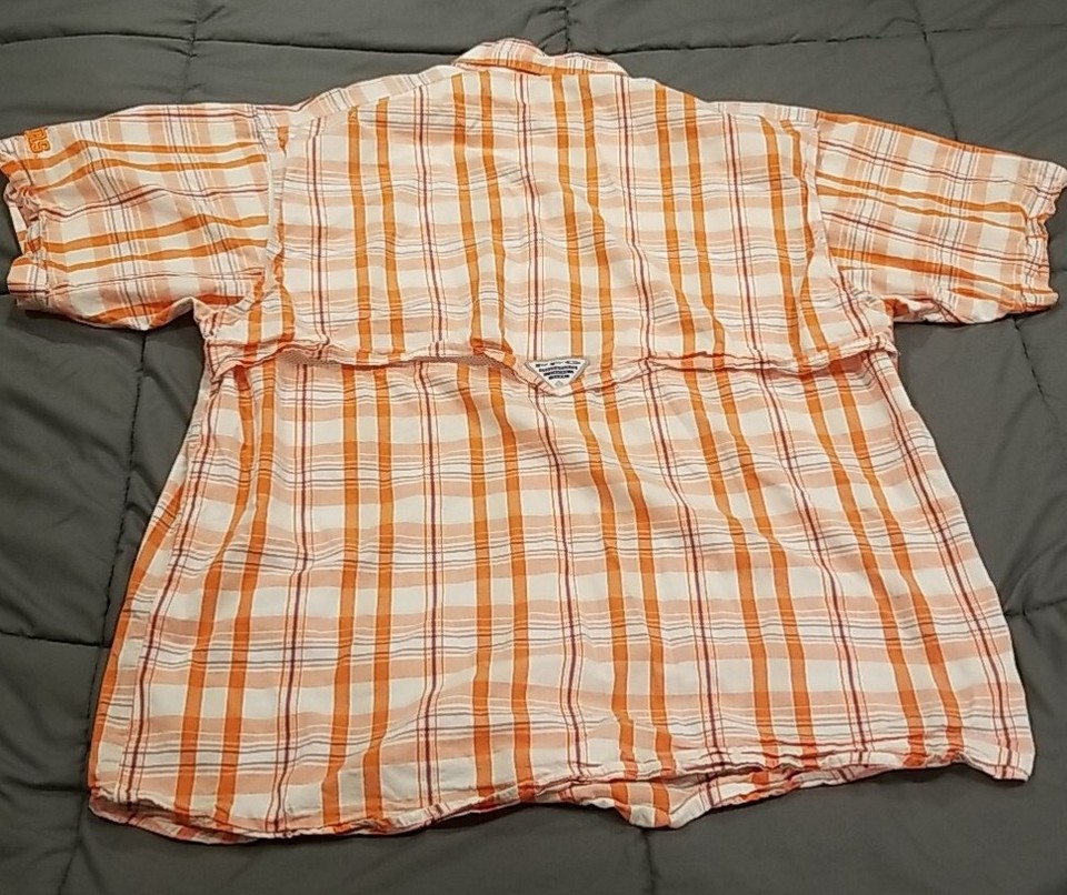 Columbia PFG Shirt Men Small OmniShade Super Bonehead Orange/White Plaid Clemson | eBay