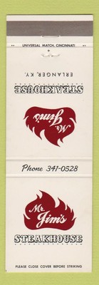 Matchbook Cover - Mr Jim's Steakhouse Erlanger KY | eBay