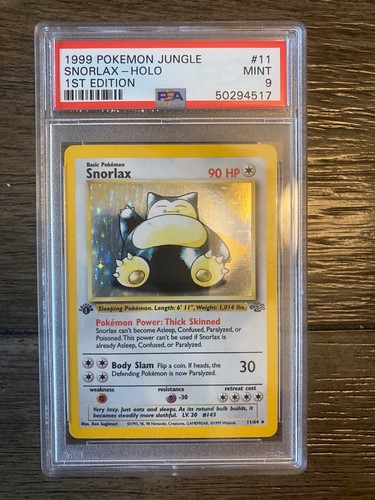 Pokemon PSA 9 MINT Snorlax 1st Edition Jungle 1999 Holo Rare WOTC Card ...
