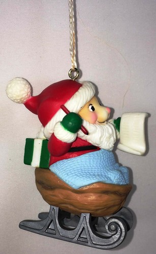 Vintage Avon Santa Mouse in Walnut Shell Sleigh Christmas Tree Ornament ...