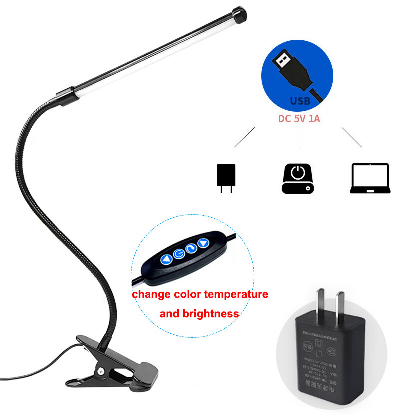 Soft Pipe 6W LED Picture Light Desk Clamp Clip-on Dimming Lamp Switch ...