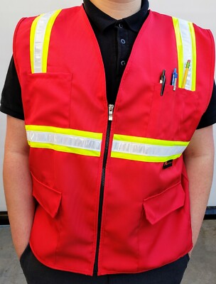 FX Red Safety Vest with 4 Front Pocket Small to 3XL | eBay