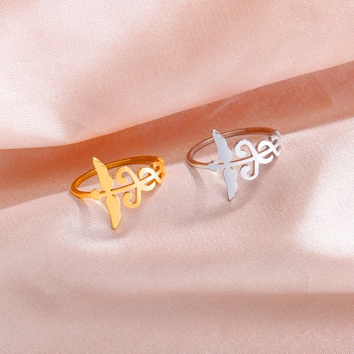 Caduceus Ring Women Men Stainless Steel Medicine Double Snake Wings ...