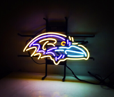 Ravens Image Glass Neon Light Sign Man Cave 17"x10" Handcraft Artwork ...