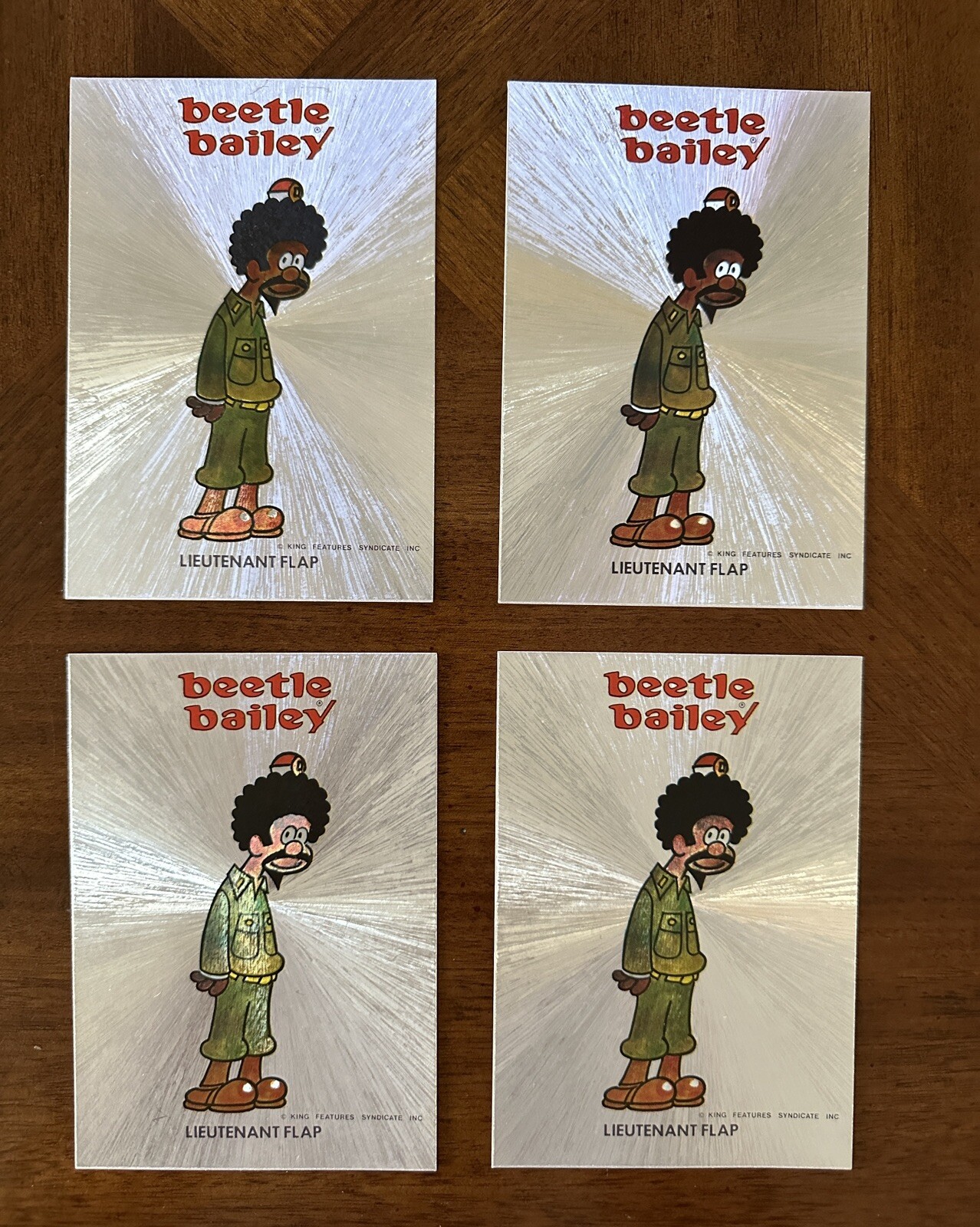 Lot of 4 circa 1980 Beetle Bailey Lieutenant Flap Dufex Foil Metallic ...