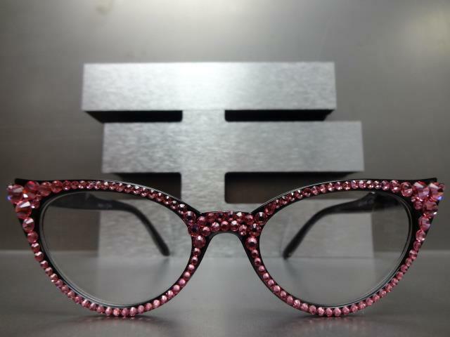 Women's Classy RETRO CAT EYE READING EYE GLASSES READERS Pink Crystals ...