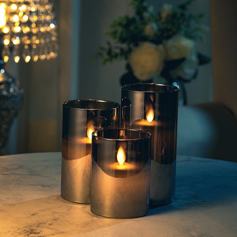 3 LED Candles Set With Remote Control Timer Flameless Flickering Glass ...