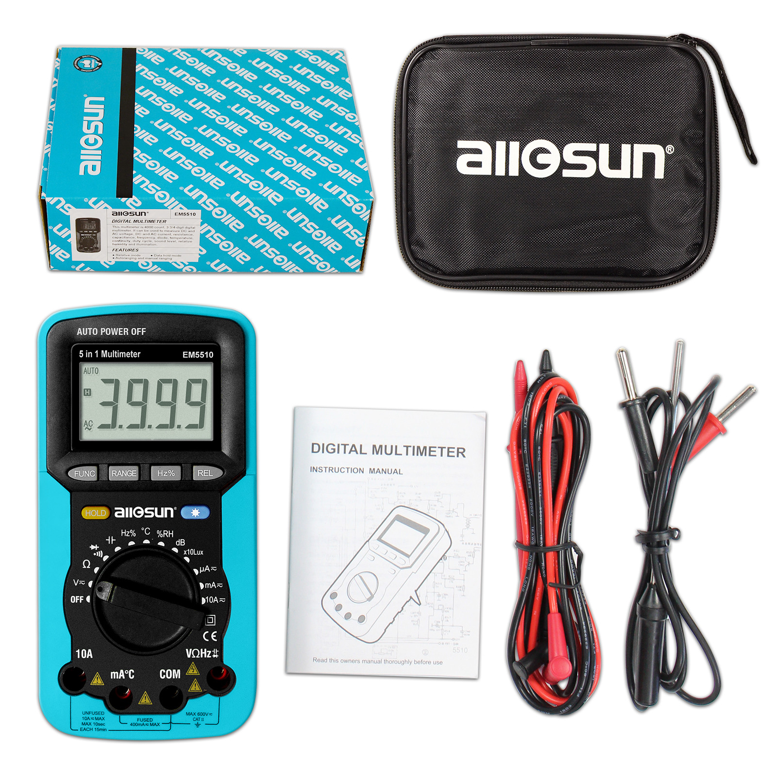 5 in 1 DMM Handheld Digital Multimeter Autorange DC AC V A R C F Temp ...