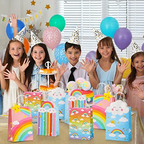 24 Pack Rainbow Present Bags Rainbow Birthday Candy Bags with Handles ...