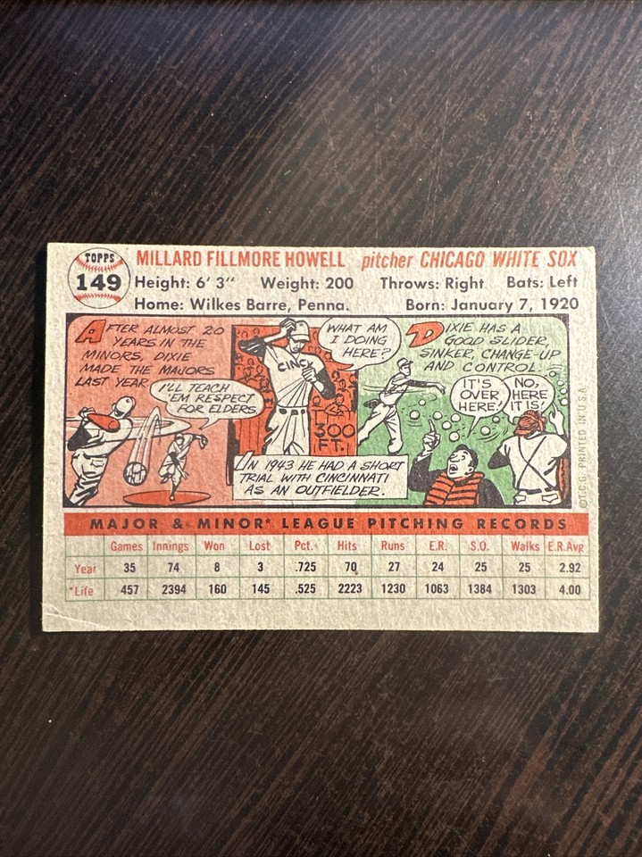 1956 TOPPS DIXIE HOWELL CARD #149 VG-EX OR BETTER *Hot Corner Vintage ...