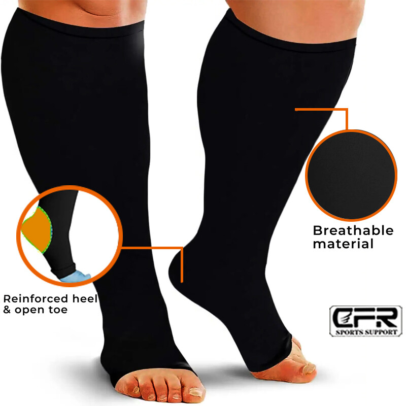 XL-7XL Compression Socks Open Toe Toeless Leg Foot Support 20-30mmHg ...