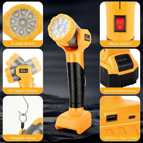 Cordless LED Pivoting Work Light For DeWALT LED 20V 20Volt MAX ...