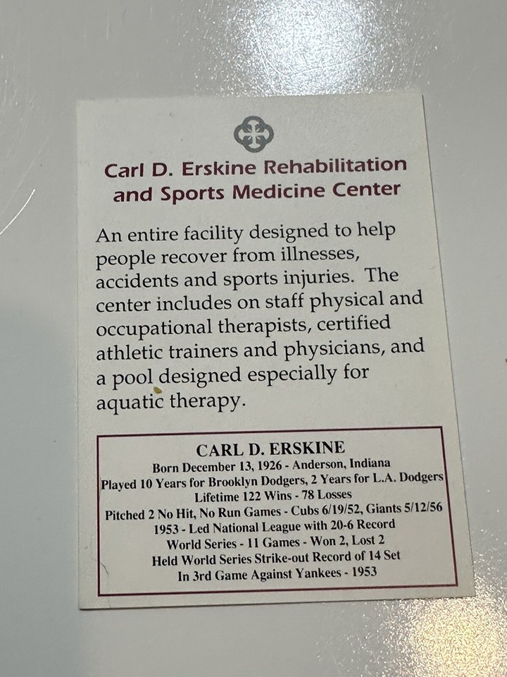 Carl Erskine Rehab Center Autograph Baseball Card Alex Stern Collection ...