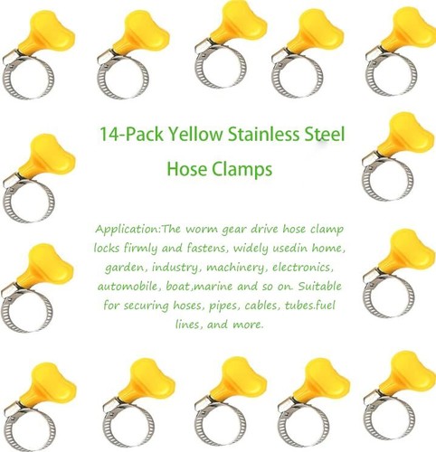 14-Pack Yellow Stainless Steel Hose Clamps Adjustable Thumb Screw Key ...