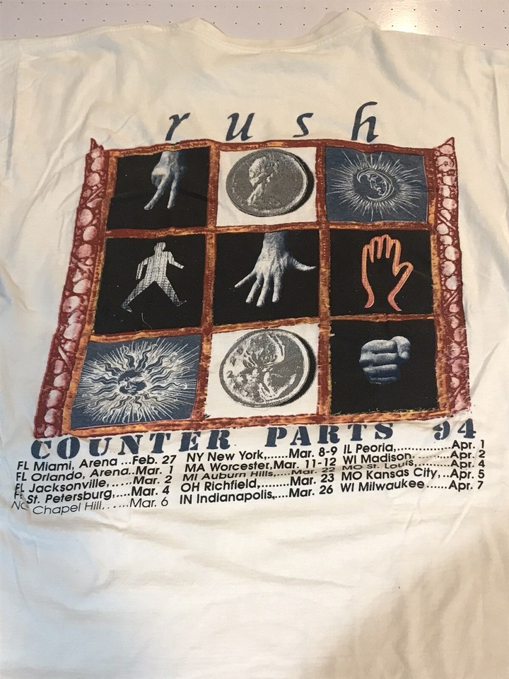 Rare Vintage Rush Shirt Mens XL White 1994 Counterparts Tour Concert | eBay