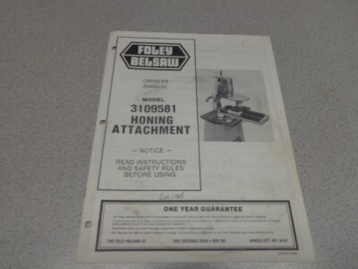 Foley Belsaw Model 3109581 Honing Attachment Owners Manual Original | eBay